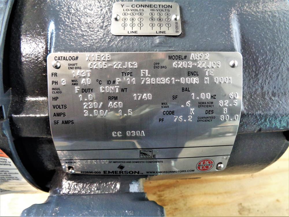 US Motors 1HP Electric Motor, 3-Phase, 1740RPM, Cat# X1E2B, Model# AB92