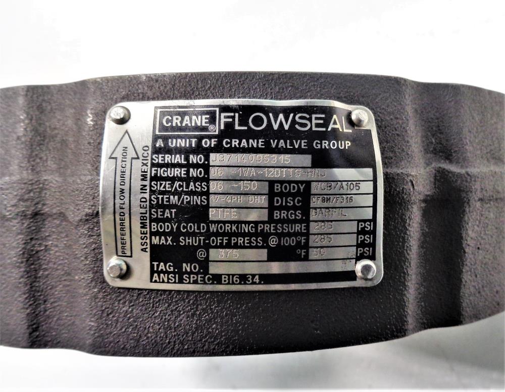 Crane Flowseal 6" 150# Butterfly Valve WCB Body Stainless Disc 06-1WA ...