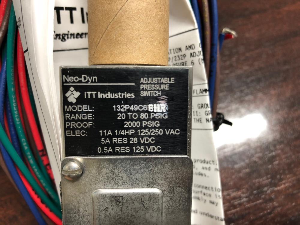 ITT NEO-DYN ADJUSTABLE PRESSURE SWITCH 132P49C6BHR