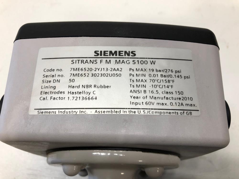 Siemens Sitrans FM MAG 5100 W Electromagnetic Flow Sensor 7ME6520-2YJ13 ...