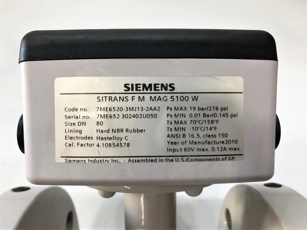 Siemens Sitrans FM MAG 5100 W Electromagnetic Flow Sensor 7ME6520-3MJ13 ...