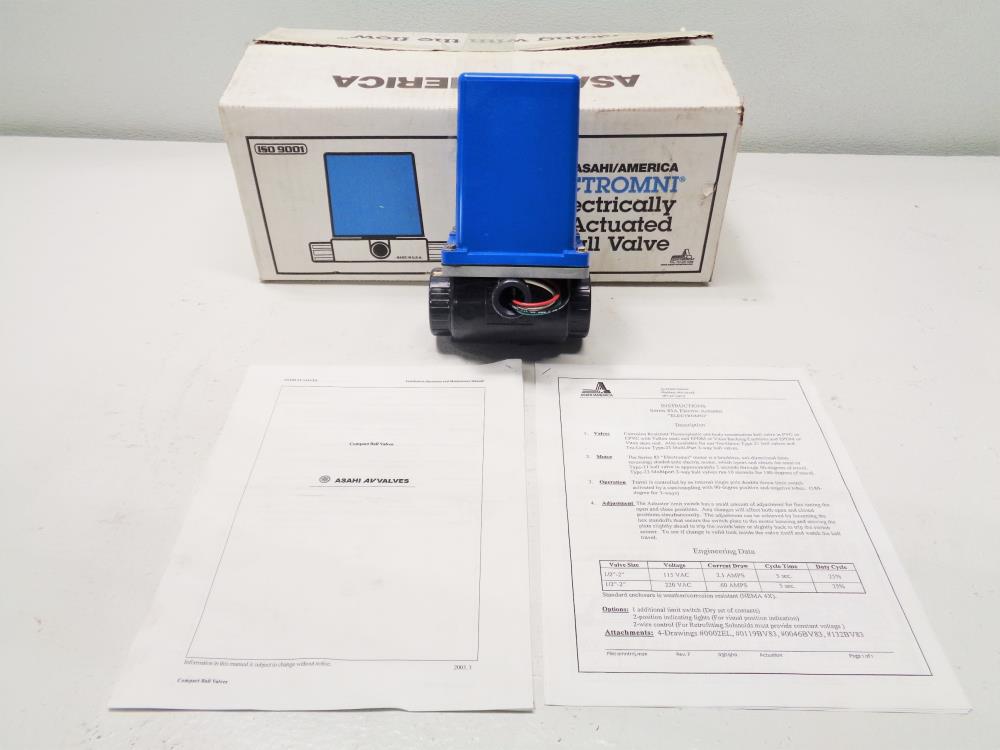 Asahi 1-1/4" Threaded PVC Ball Valve 2016012 and Electromni Electric ...