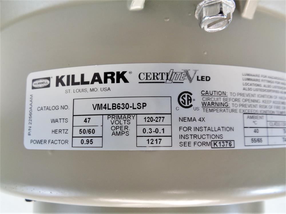Hubbell Killark Low/High Bay 47W LED Light Fixture VM4LB630-LSP W/Globe ...