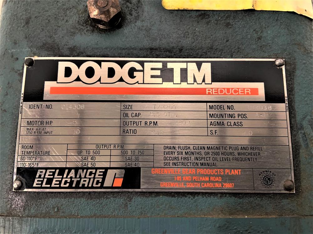 Dodge TM Reducer, Ratio 6.2, Size TXM200, 280 RPM, Model# 014038