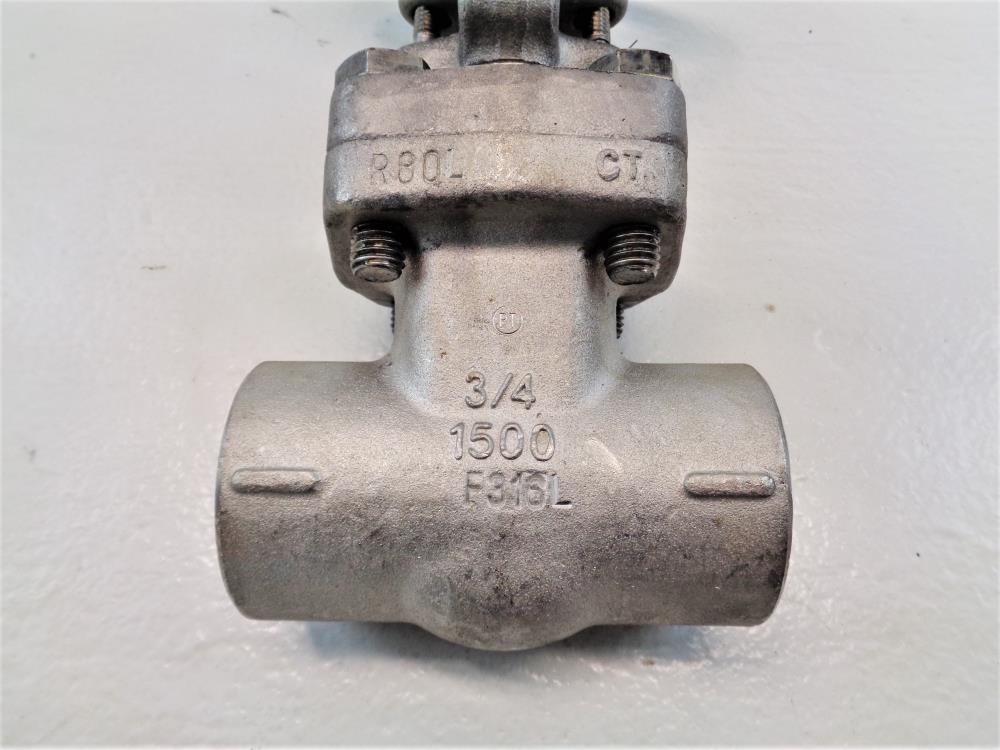 Smith 3/4" Socket Weld 1500# Gate Valve, 316 Stainless Steel, Fig# 1588