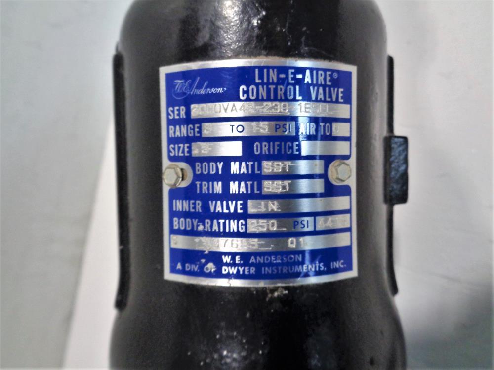W.E. Anderson Lin-E-Aire Actuated Hi-Flow Control Valve 1/2" NPT w ...