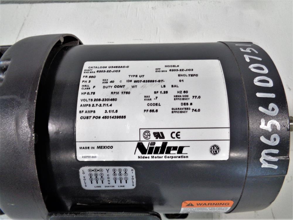 US Motors Shur Stop 3 lb-ft Electric Brake 105631106003 w/ Nidec .75HP ...