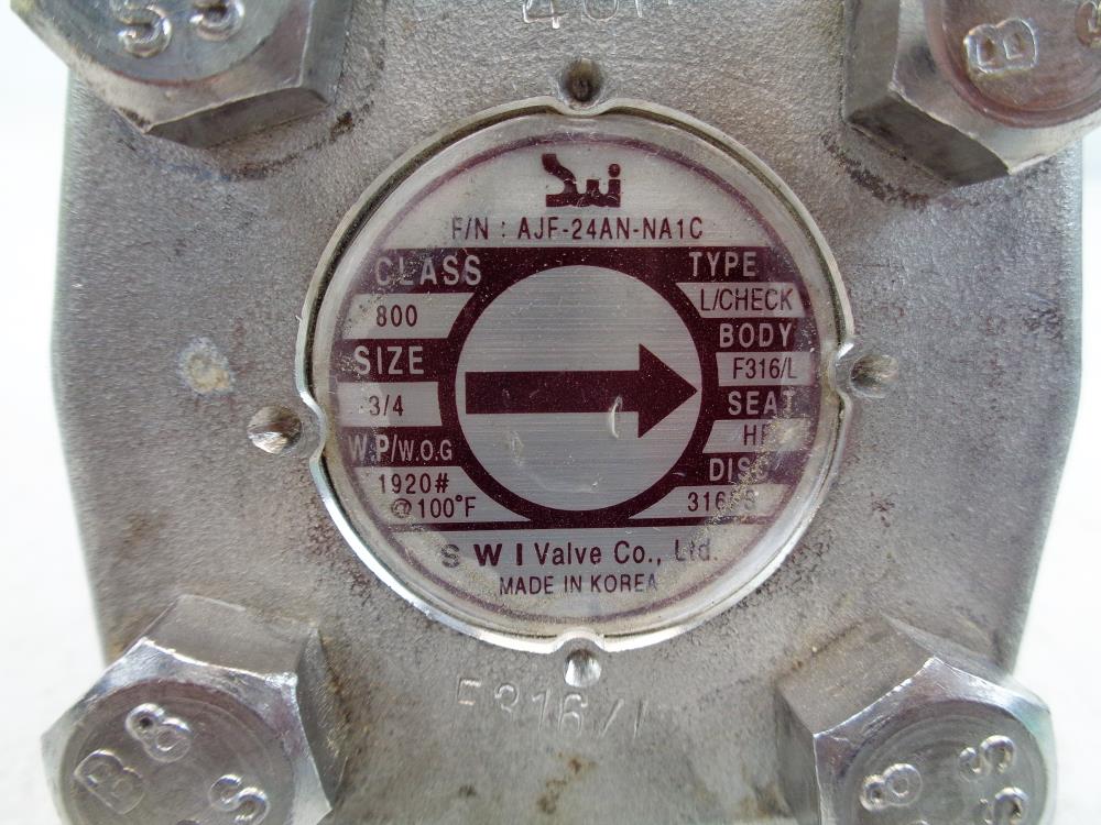 SWI 3/4" NPT 800# Stainless Steel Check Valve AJF-24AN-NA1C