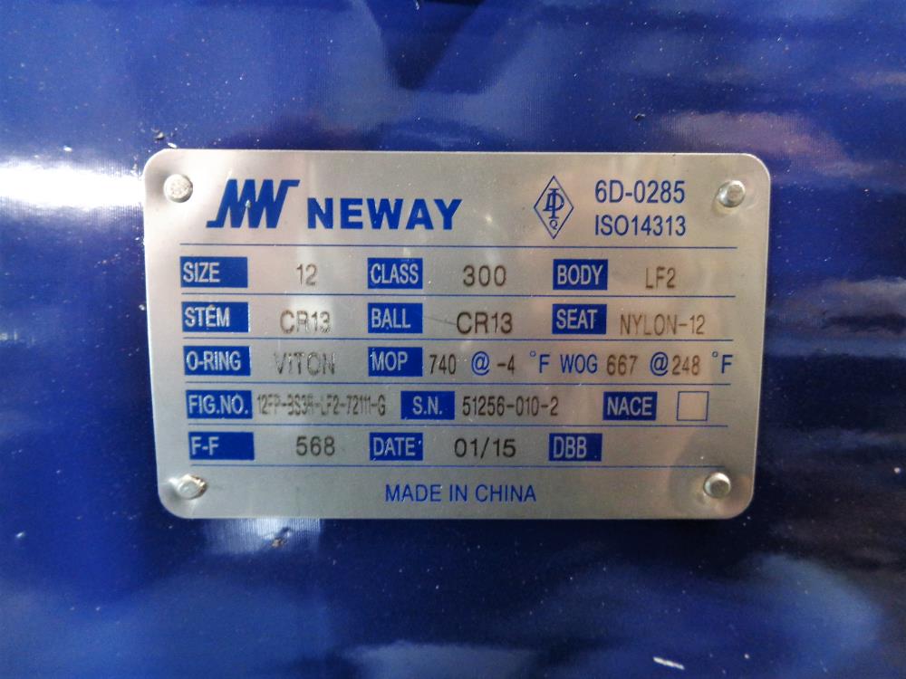Neway 12" 300# LF2 Ball Valve #12FP-BS3R-LF2-72111-G w/ Gear Operator