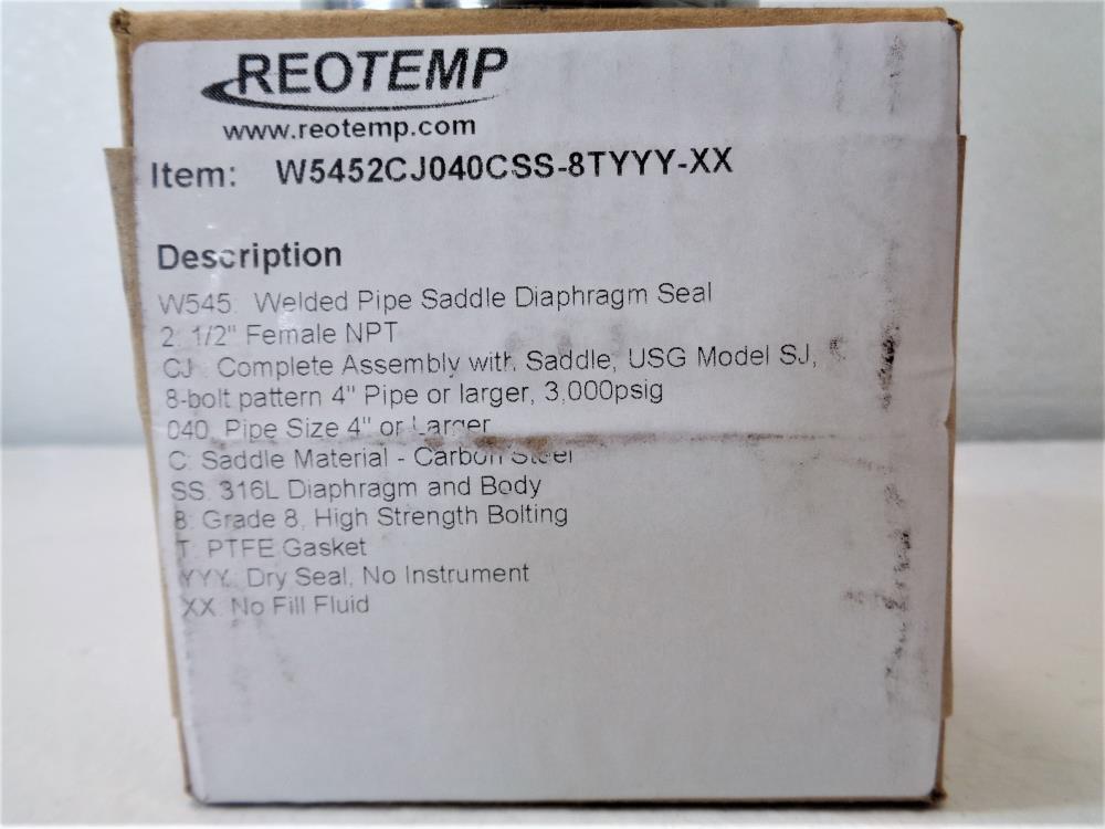 Reotemp W545 1/2" NPT Welded Pipe Saddle Diaphragm Seal W5452CJ040CSS ...