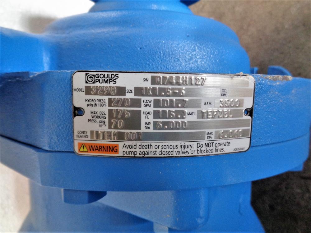 ITT Goulds 3298 Chemical Process Pump 1"x1.5"-6", Tefzel Liner w/ 5HP ...