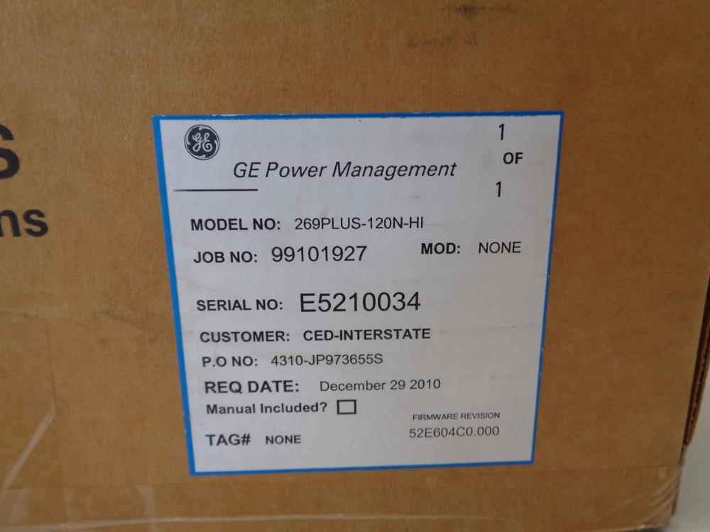 GE 269 Plus Motor Management Relay 269PLUS-120N-HI