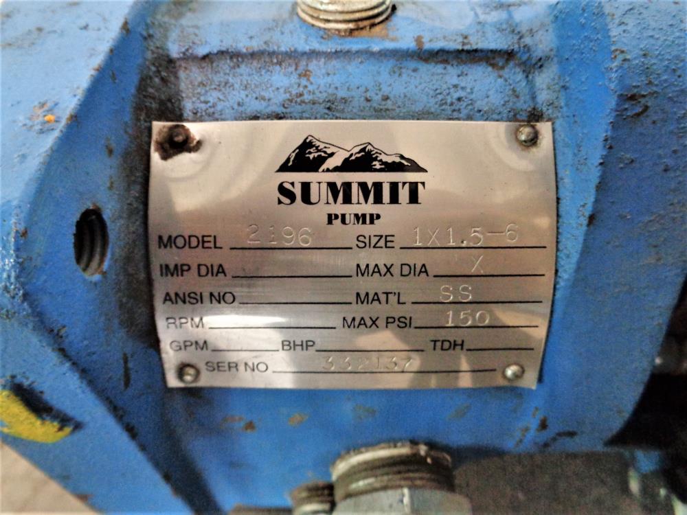 Summit ANSI Centrifugal Chemical Pump 2196, Size 1" x 1.5" - 6