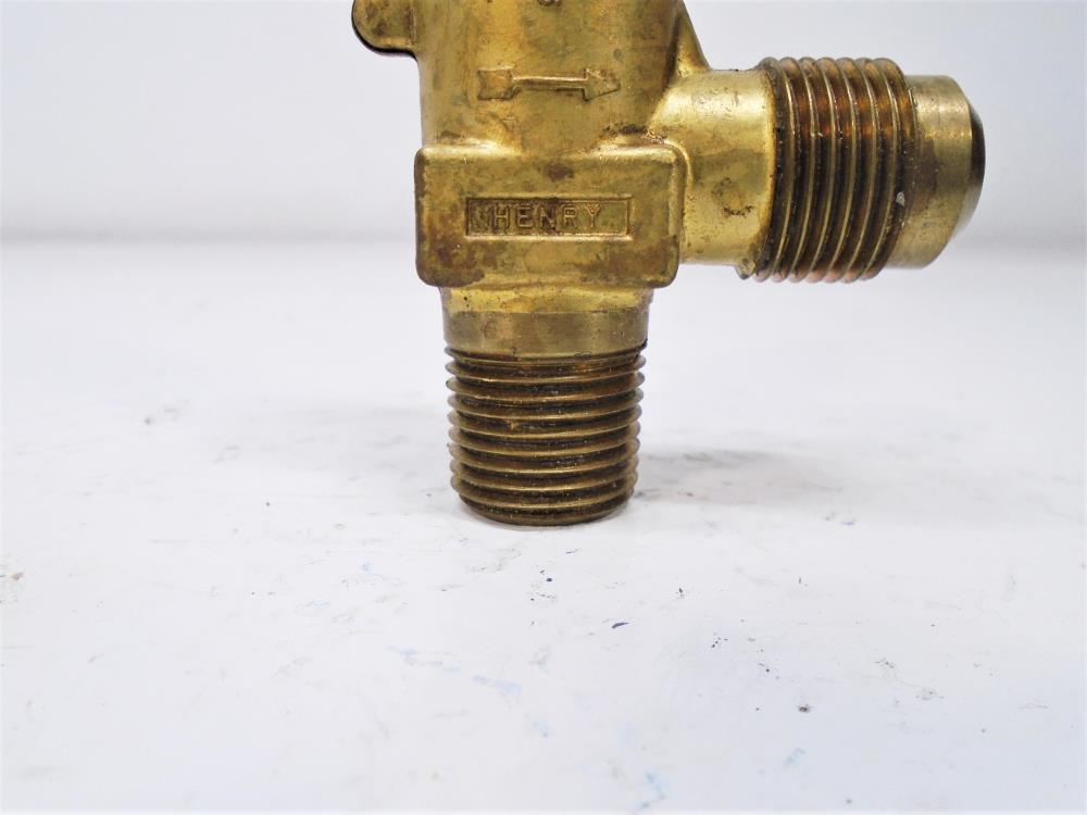 LOT of (3) Henry Packed Brass Angle Valves, 1/2" MPT x 5/8" Flare, #7768-B