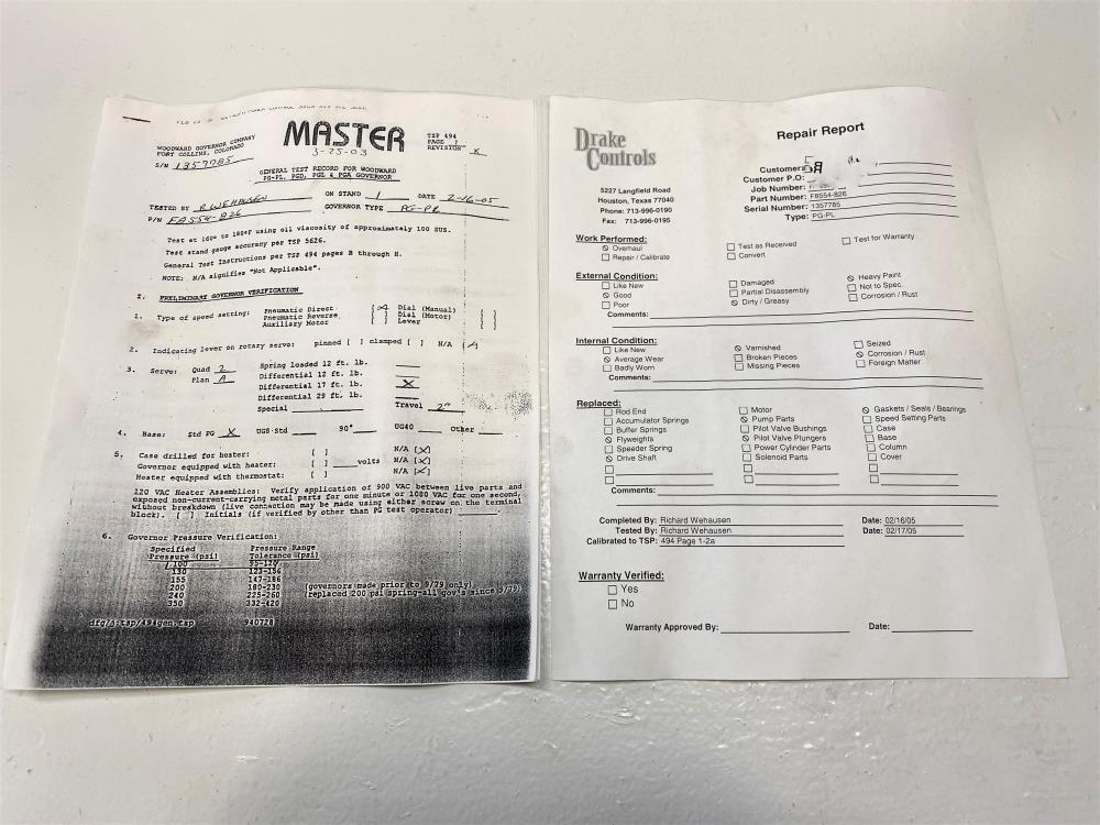 Woodward Type PG-PL Governor, F8554-826, 608-818 Gov. RPM, 2778-3738 ...