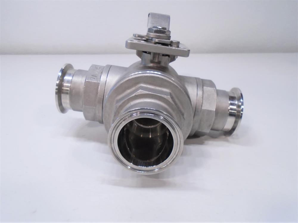 Flow-Tek 1-1/2" Tri-Clamp 3-Way Sanitary Ball Valve, CF8M, 800 WOG
