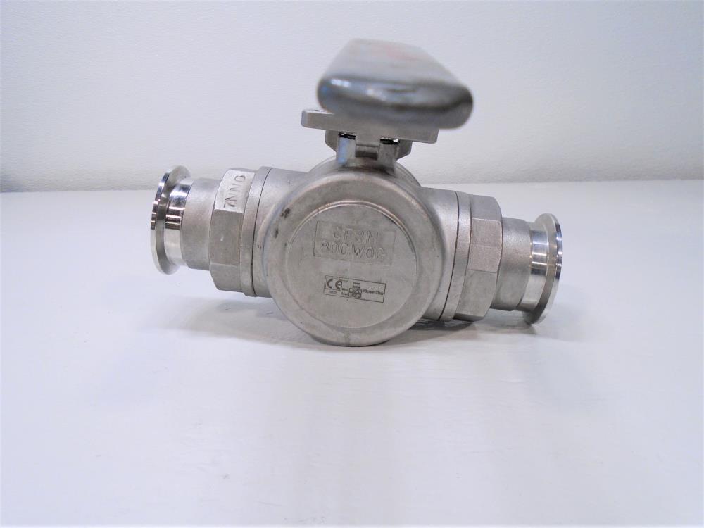 Flow-Tek 2" Tri-Clamp 3-Way Sanitary Ball Valve, CF8M, 800 WOG