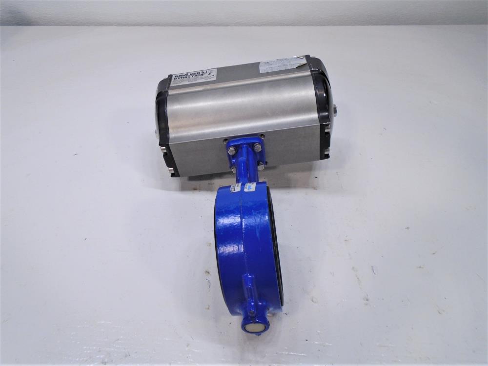 Amri 4" 150# Lined Butterfly Valve, Cast Iron 3T6K6XV w/ Dynactair 6 ...