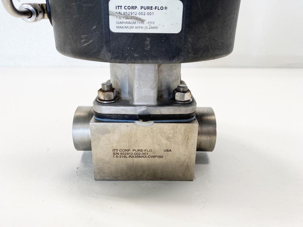 ITT Pure-Flo 1-1/2" Butt-Weld Stainless Sanitary Diaphragm Valve w/B217 ...