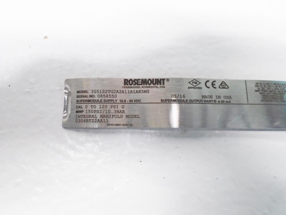 Rosemount 3051 Transmitter 3051S2TG2A2A11A1AK5M5 W/ 316SS Manifold