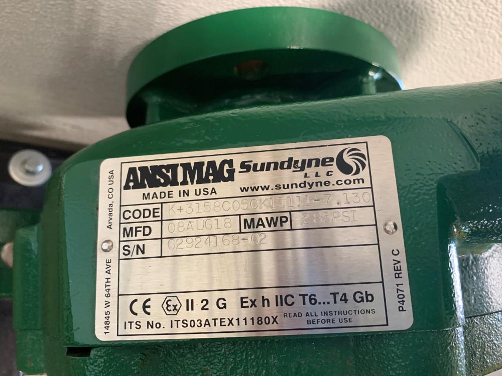 ANSIMAG Sundyne 1.5" x 3" Lined CS Magetic Drive Pump K+3158C05CK11111 ...