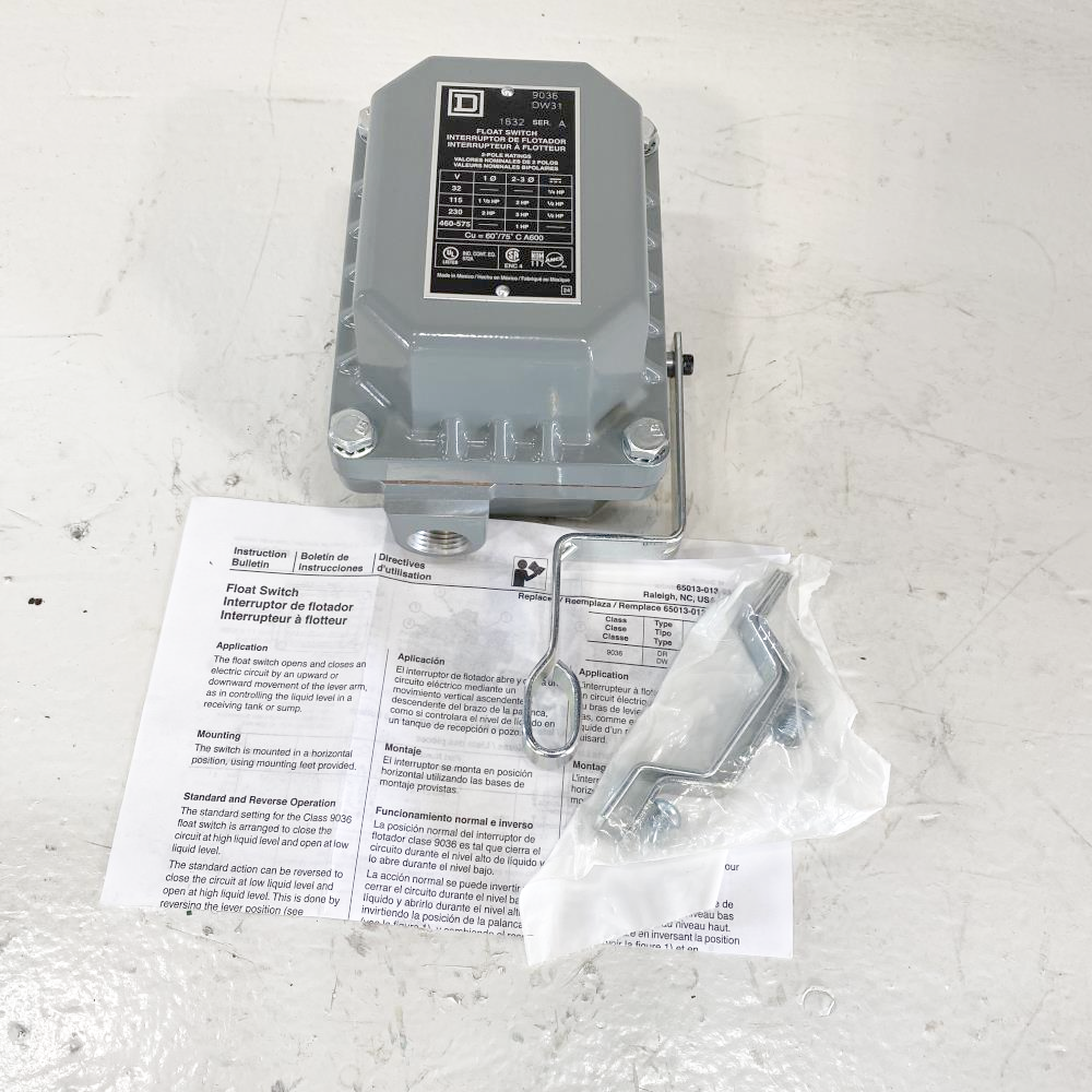 Square D Open Tank Float Switch 9036DW31 w/ Brass Float Rod Accessory Kit 9049A6