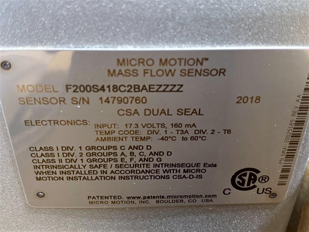 Micro Motion 2" x 1-1/2" 150# 316 Stainless Flow Meter ...