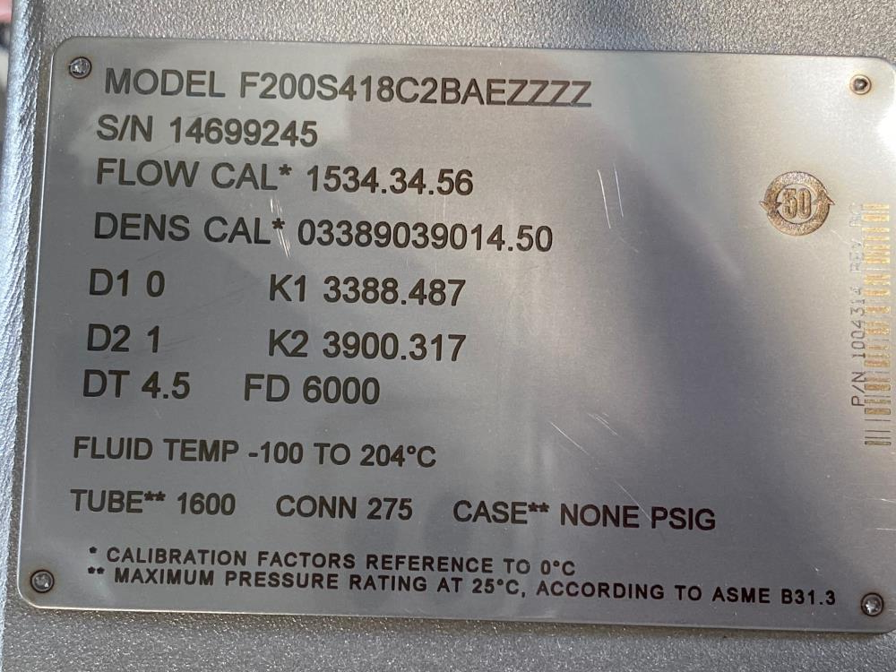 Micro Motion 2" x 1-1/2" 150# 316 Stainless Flow Meter ...