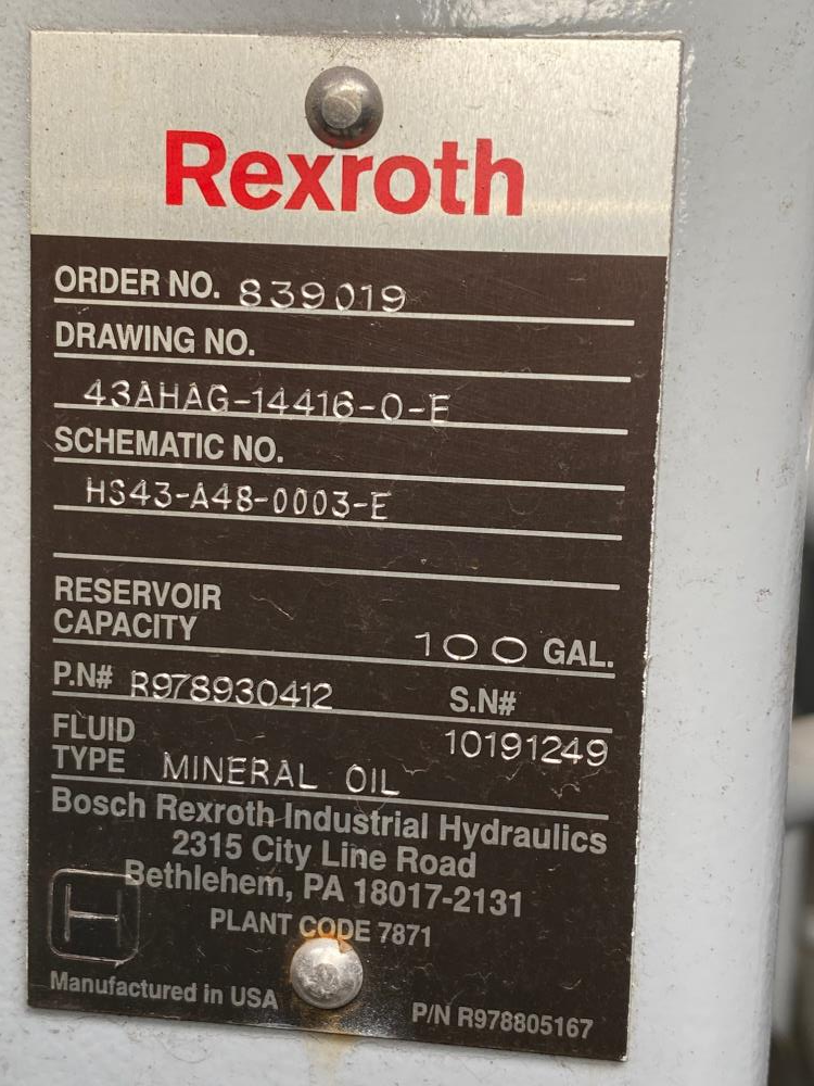 Bosch Rexroth 100-Gallon Hydraulic Power Unit Reservoir 43AHAG-14416-O ...