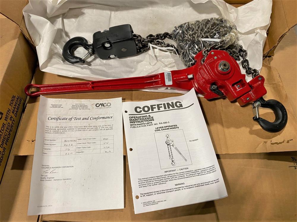 Coffing 1-1/2 Ton Lever Hoist with 10ft Lift, Model RA15-2