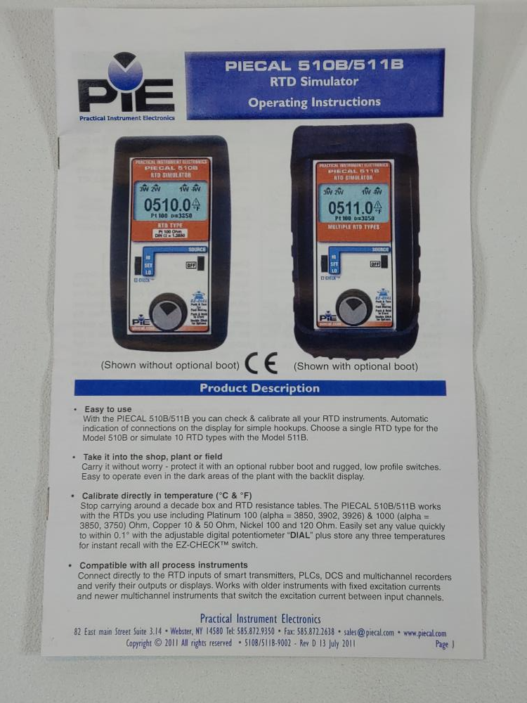 Practical Instrument Electronics PIECAL 511B Ten Type RTD Simulator