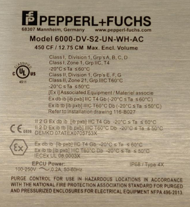 Pepperl And Fuchs 6000 Series Purge Pressurization System Model 6000 Type X