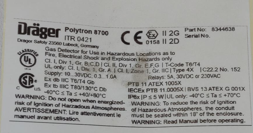 Drager Polytron 8700 Infrared Transmitter Flammable Gas Detection