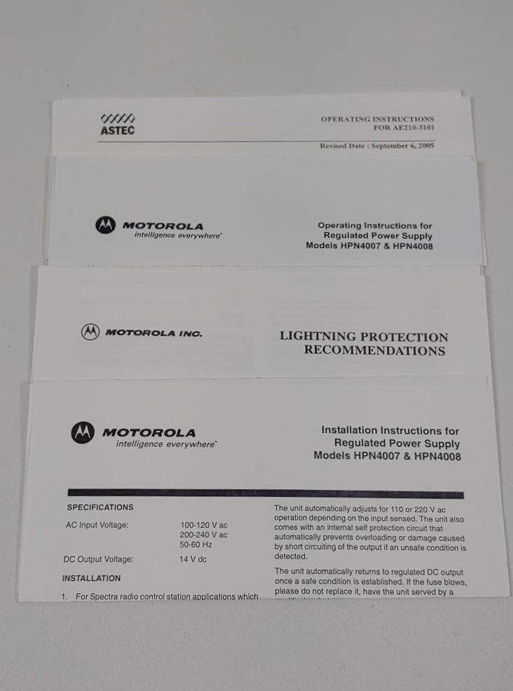 Motorola Regulated Power Supply Kit Model HPN4007B