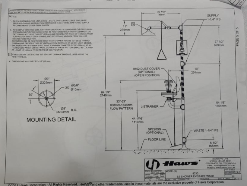 Haws Axion MSR Emergency Safety Shower and Eye Face Wash 8330
