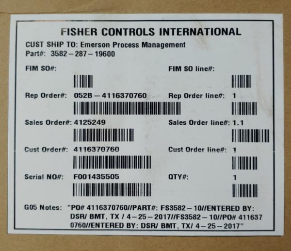 Fisher Control Valve Positioner Type 3582