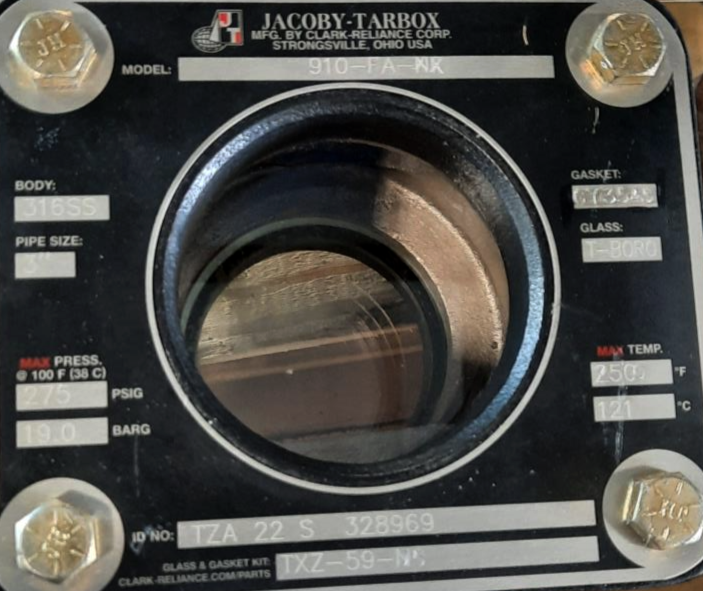 Jacoby Tarbox 3" Bullseye 316 Flanged Sightglass Flow indicator 910 FA-NF