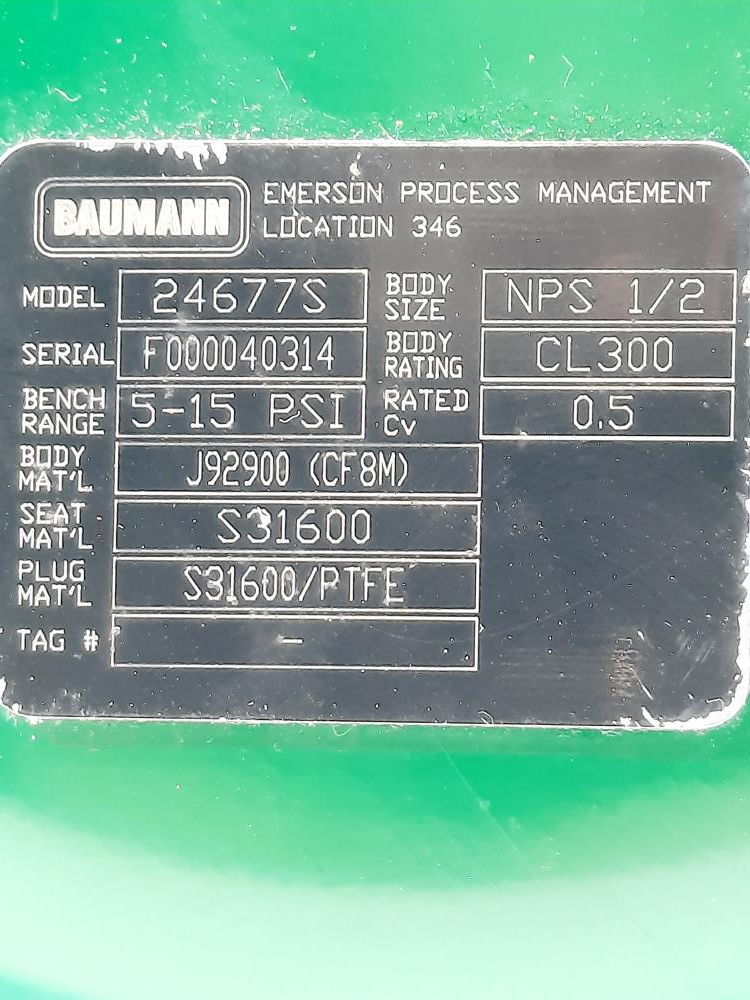 Baumann 1/2" CL300# Control Valve Model: 24677S