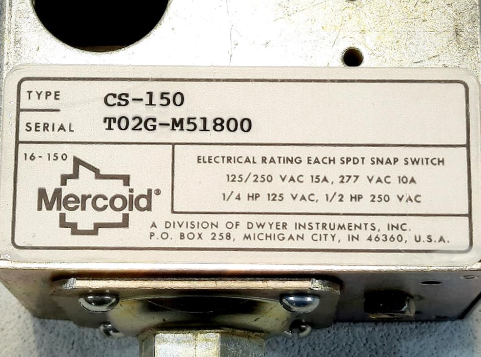 Mercoid CS-150 Series CS Diaphragm Pressure Switch