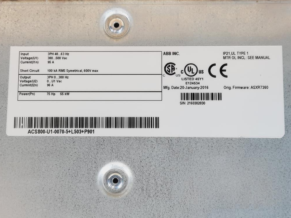 ABB ACS800 - U1-0070-5+L503+P901 VFD