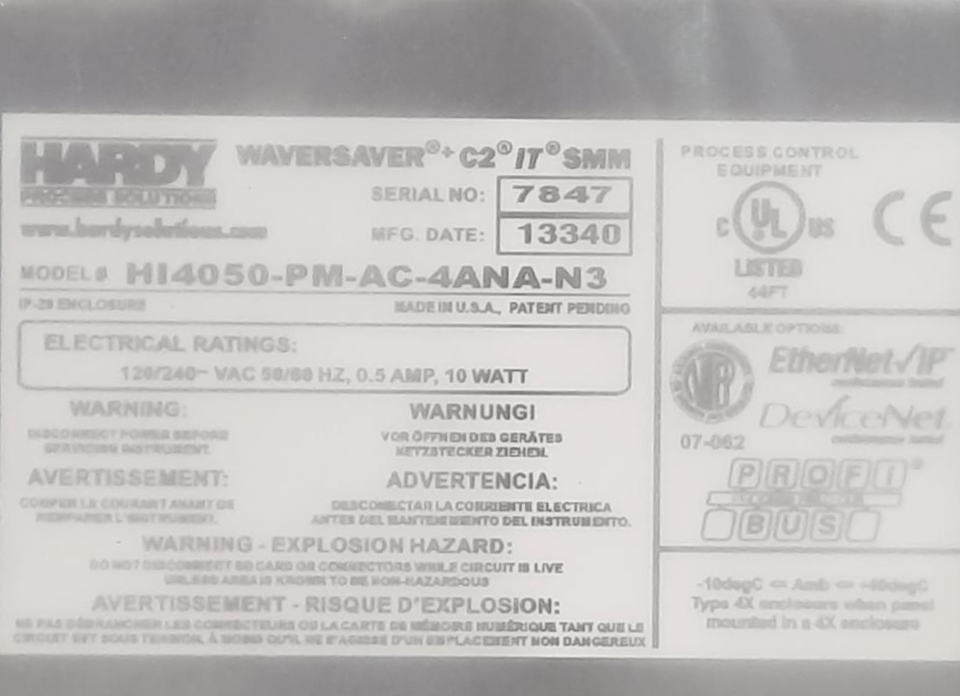 Hardy Process Solutions Weight Controller HI4050-PM-AC-4ANA-N3 Hardy Process Solutions Weight Controller HI4050-PM-AC-4ANA-N3