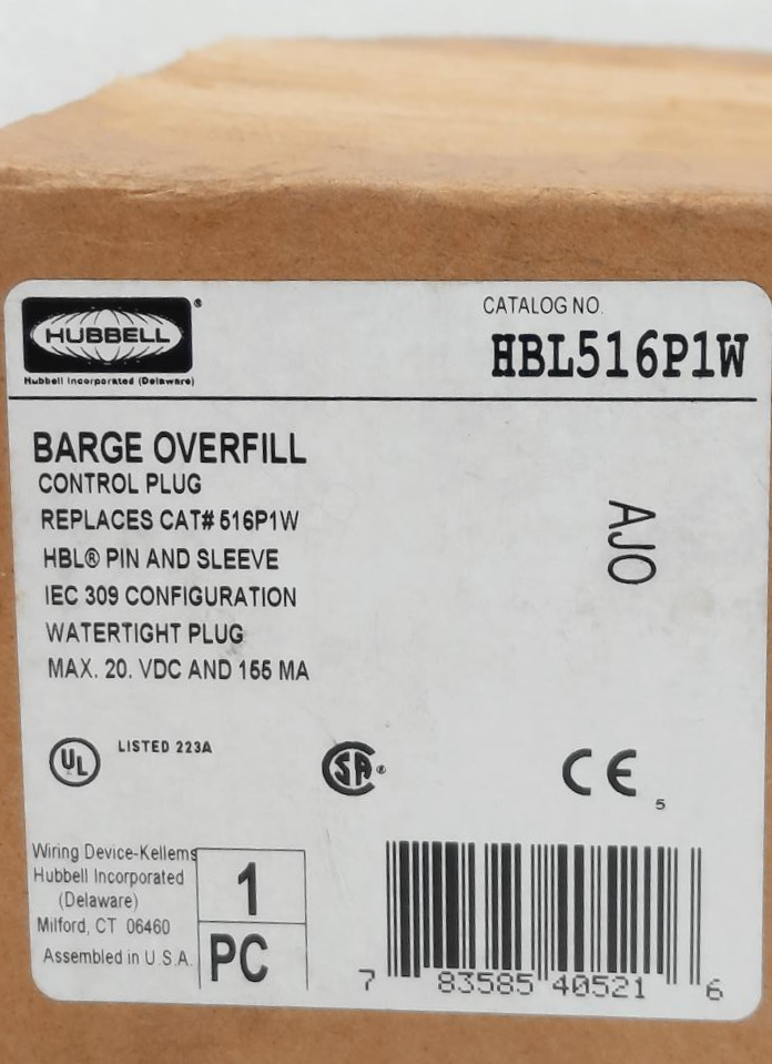 Hubbell Barge Overfill Control Plug HBL516P1W