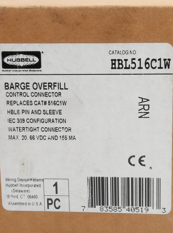Hubbell HBL516C1W Pin and Sleeve IEC Connector - Barge Vapor Control
