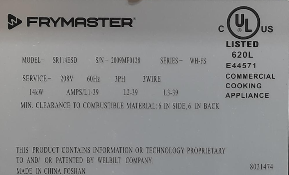 Frymaster SR114ESD 40 lbs. Dean Electric Fryer