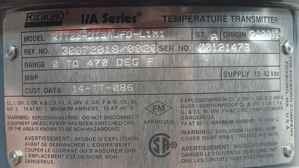 Foxboro I/A Series Temperature Transmitter RTT20-D1SNJFD-L1M1