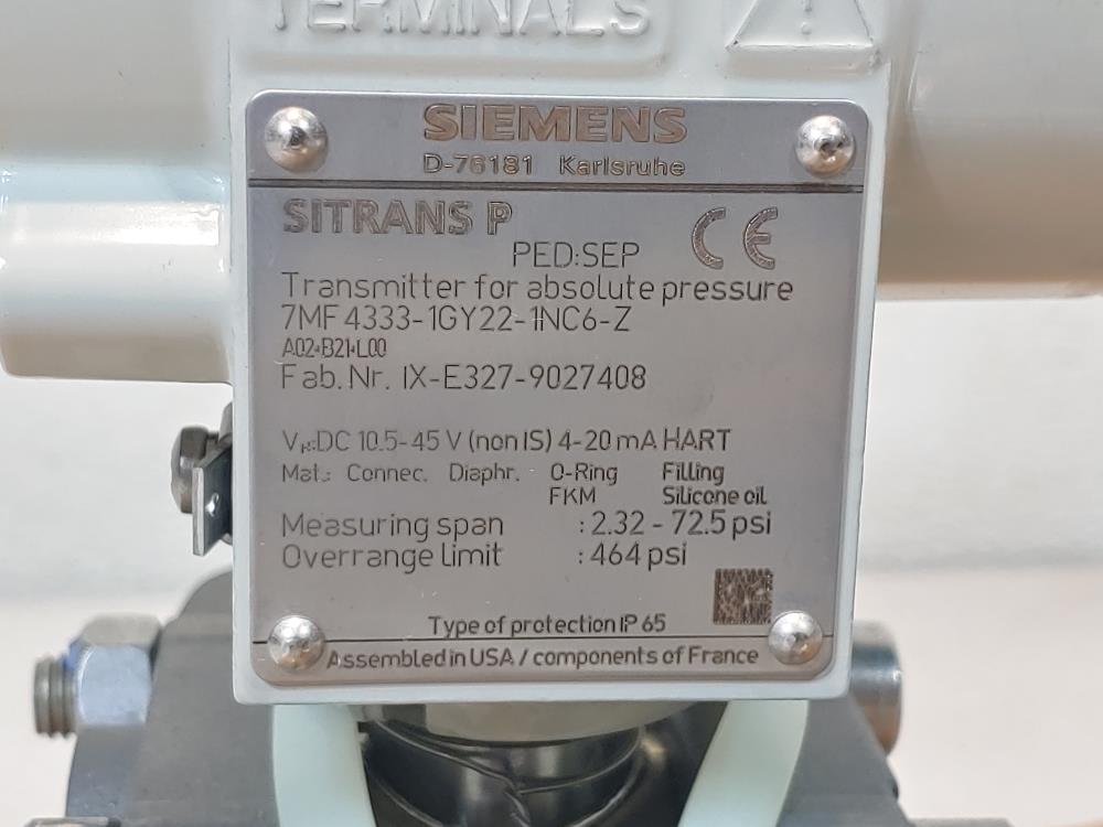 Siemens Sitrans P Transmitter for Absolute Pressure 7MF4333-1GY22-1NC6-Z