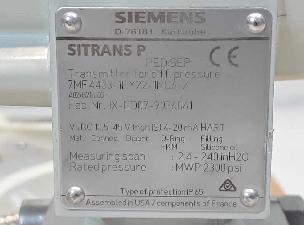 Siemens Sitrans P Transmitter for Absolute Pressure #7MF4433-1EY22-1NC6-Z
