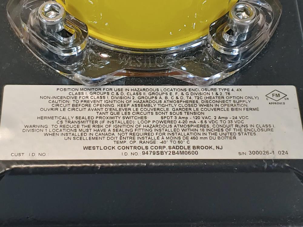 Westlock Valve Control Position Monitor/Proximity Switch 9479SBY2B4M0600