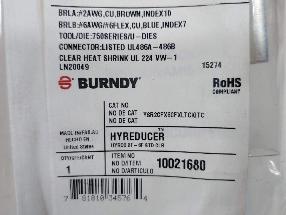 Lot of (22) Burndy YSR2CFX6CFXLTCKITC In-Line Reducer Kit