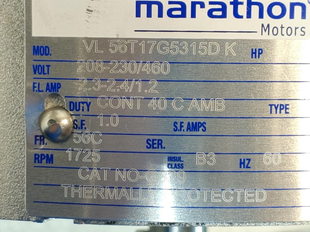 Marathon Electric Motor VL 56T17G5315D K HP 0.5 Volts 208-230/460